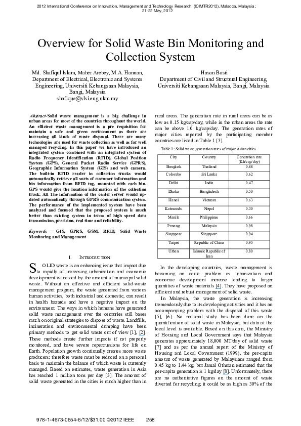 (PDF) Overview for solid waste bin monitoring and collection system