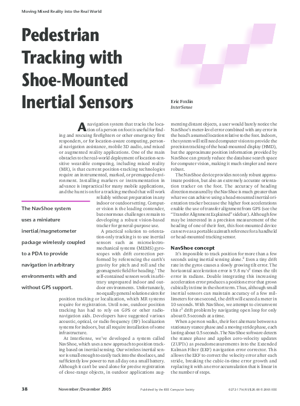 (PDF) Pedestrian Tracking with Shoe-Mounted Inertial Sensors