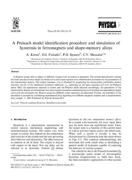 (PDF) A Preisach model identification procedure and simulation of hysteresis in ferromagnets and ...