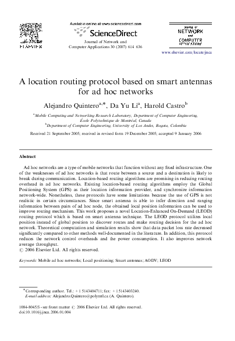 (PDF) A location routing protocol based on smart antennas for ad hoc ...