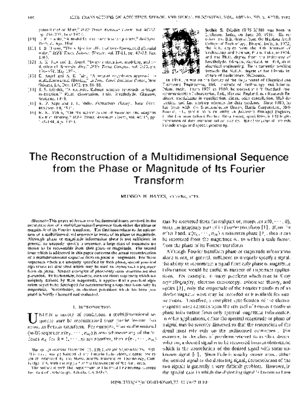 Pdf The Reconstruction Of A Multidimensional Sequence From The Phase Or Magnitude Of Its