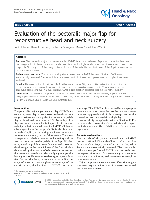 (PDF) Evaluation of the pectoralis major flap for reconstructive head ...