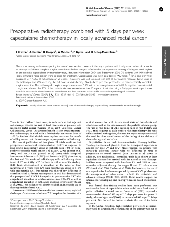 (PDF) Preoperative radiotherapy combined with 5 days per week capecitabine chemotherapy in ...