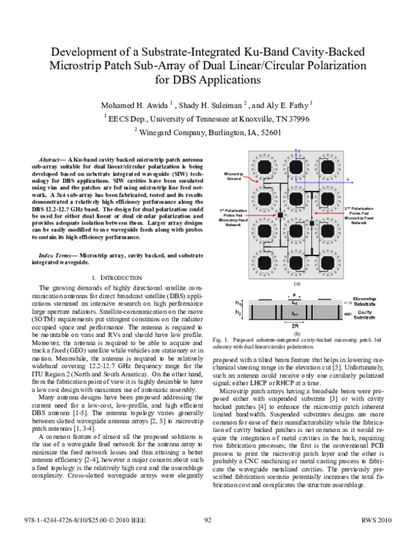 (PDF) Development of a substrate-integrated Ku-band cavity-backed microstrip patch sub-array of ...
