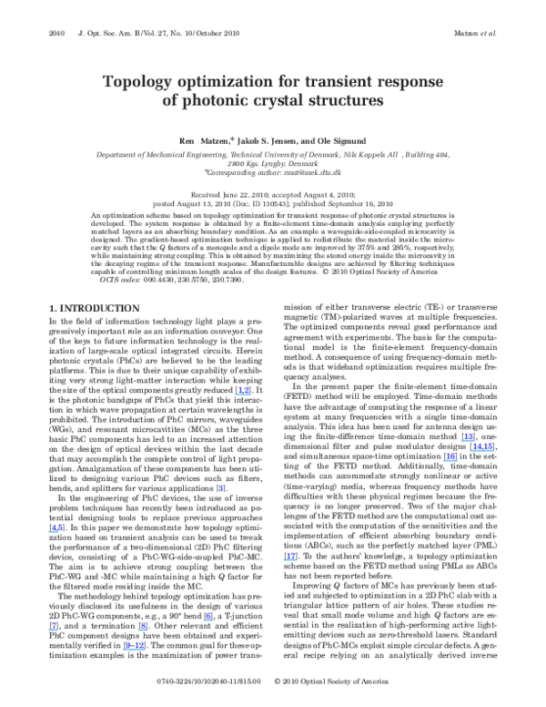(PDF) Topology optimization for transient response of photonic crystal structures