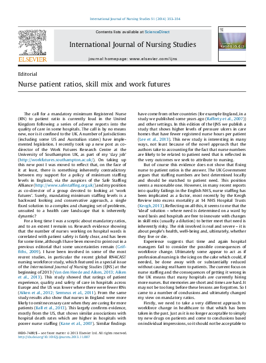 (PDF) Nurse patient ratios, skill mix and work futures
