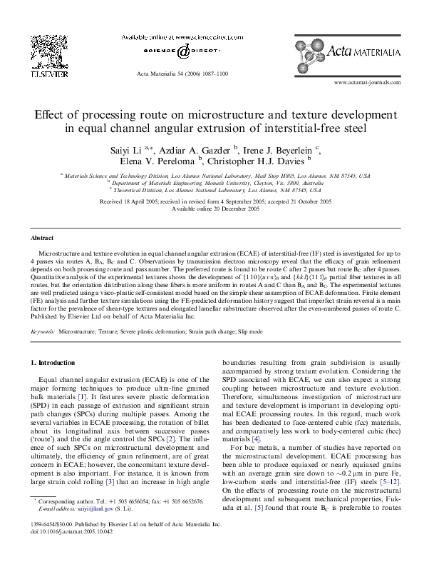 (PDF) Effect of processing route on microstructure and texture development in equal channel ...
