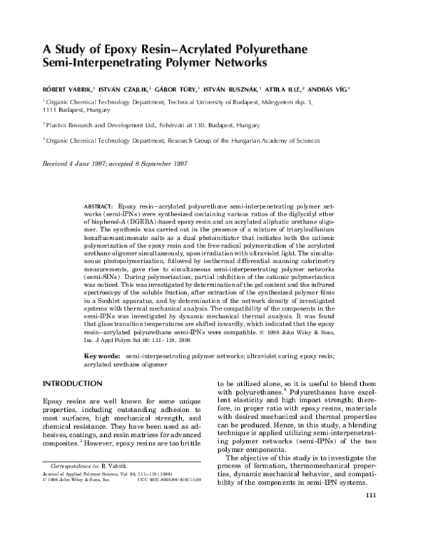 (PDF) A study of epoxy resin–acrylated polyurethane semi ...