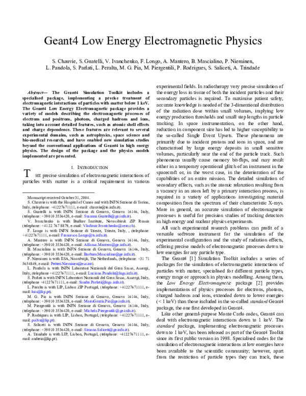 (PDF) Geant4 low energy electromagnetic physics