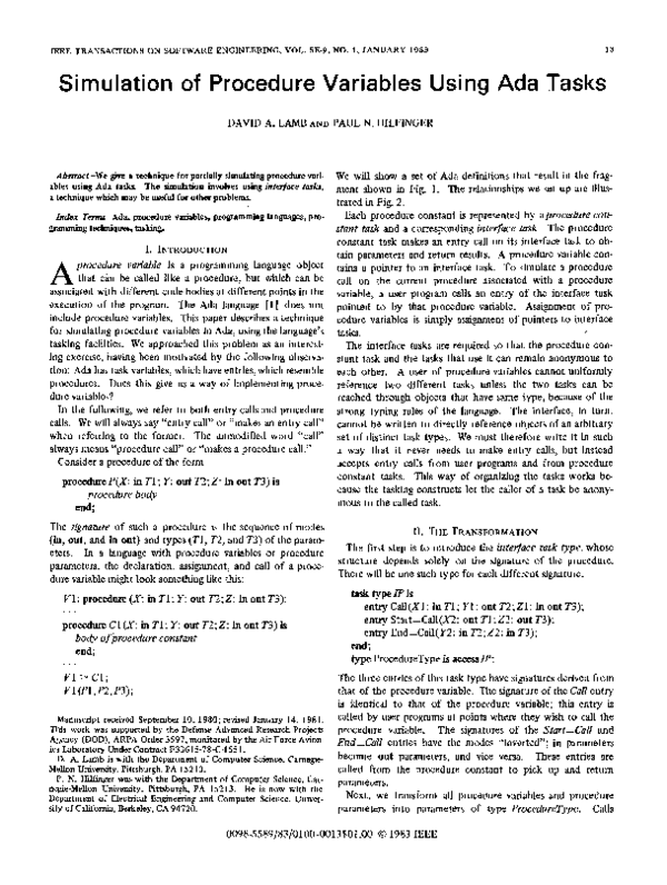 (PDF) Simulation of Procedure Variables Using Ada Tasks