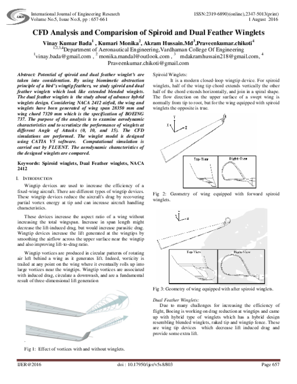 (PDF) CFD Analysis and Comparision of Spiroid and Dual Feather Winglets