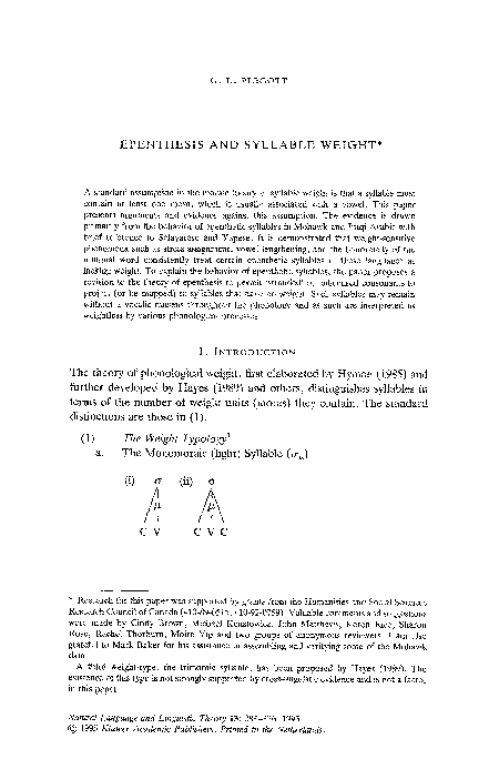 (PDF) Epenthesis and syllable weight | Glyne Piggott - Academia.edu