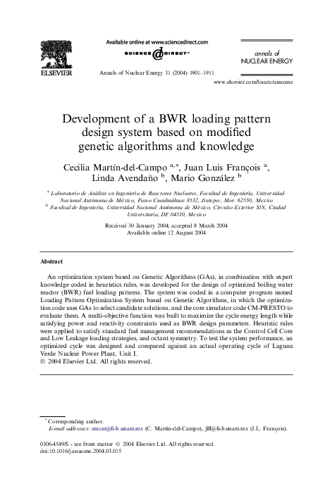 (PDF) Development of a BWR loading pattern design system based on modified genetic algorithms ...