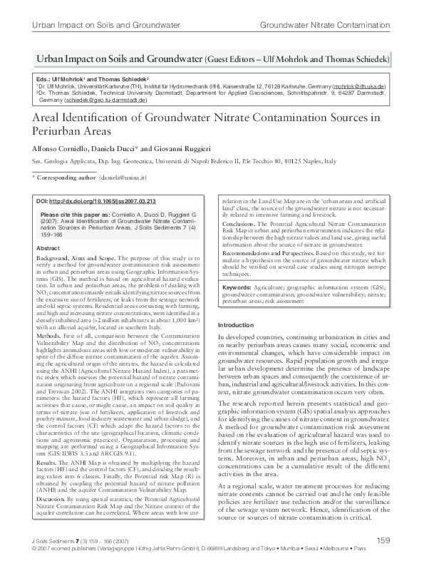 Pdf Areal Identification Of Groundwater Nitrate Contamination Sources In Periurban Areas