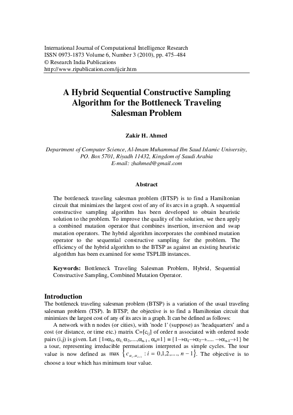 A hybrid sequential constructive sampling algorithm for the bottleneck ...