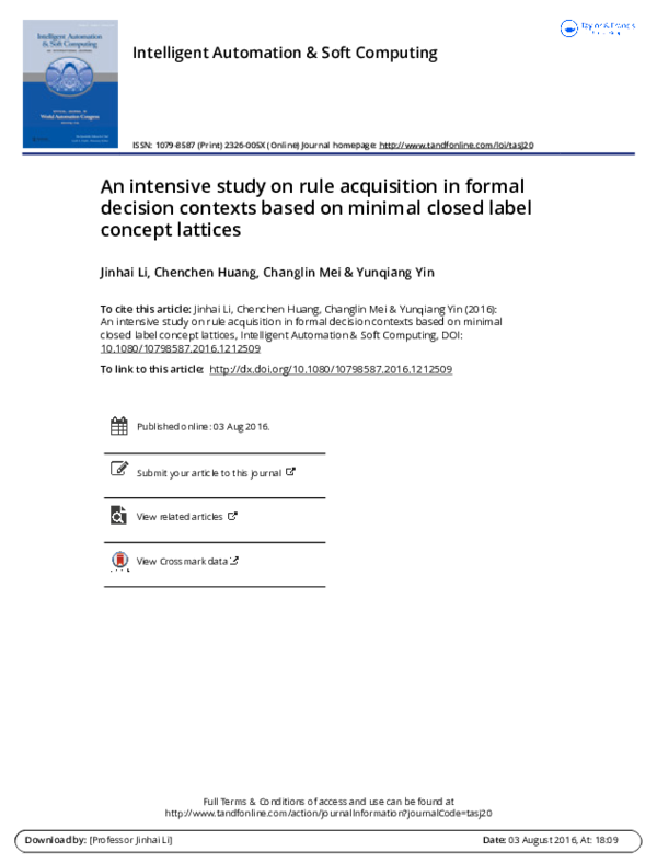 (PDF) An intensive study on rule acquisition in formal decision contexts based on minimal closed ...