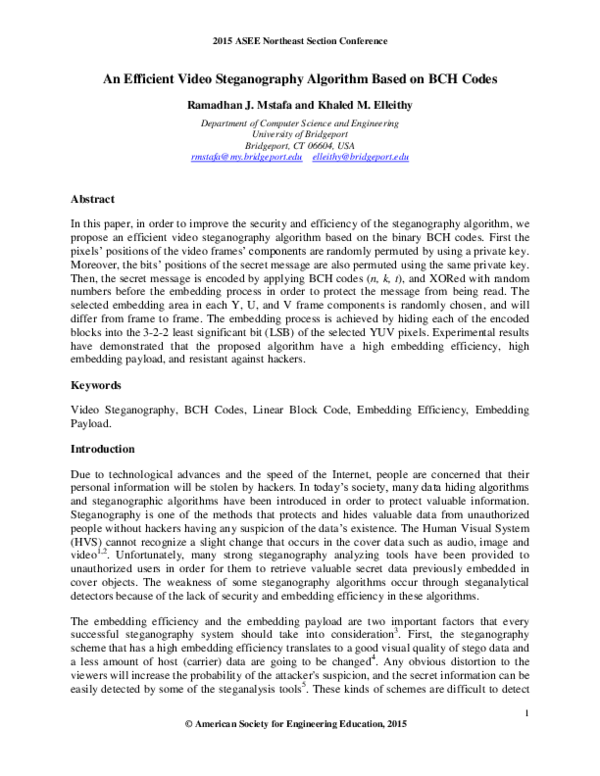 (PDF) An Efficient Video Steganography Algorithm Based on BCH Codes | Ramadhan J Mstafa ...
