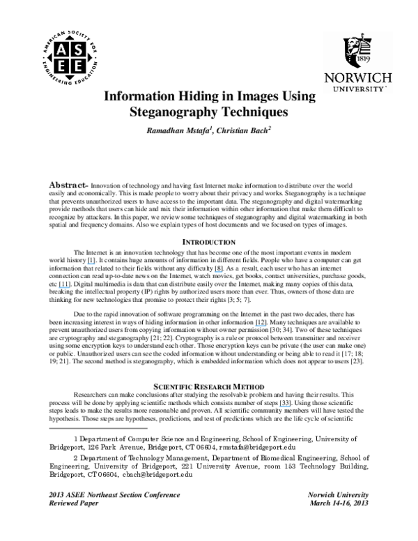 (PDF) Information Hiding in Images Using Steganography Techniques