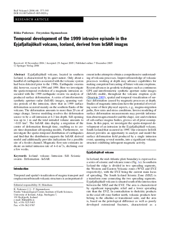(PDF) Temporal development of the 1999 intrusive episode in the ...
