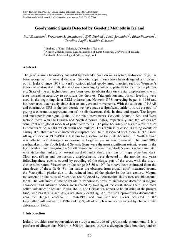 (PDF) Geodynamic Signals Detected by Geodetic Methods in Iceland