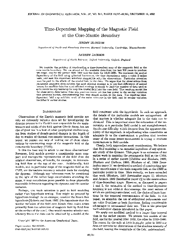(PDF) Time-dependent mapping of the magnetic field at the core-mantle boundary