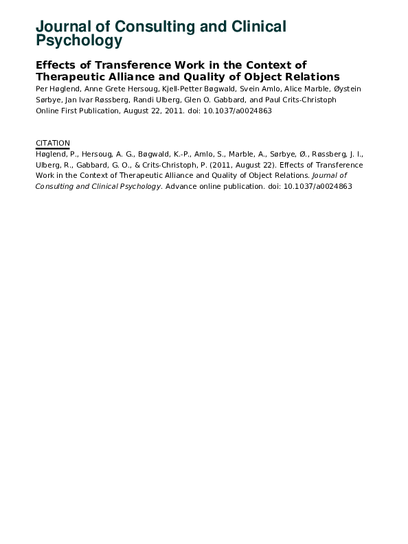 (PDF) Effects of Transference Work in the Context of Therapeutic ...