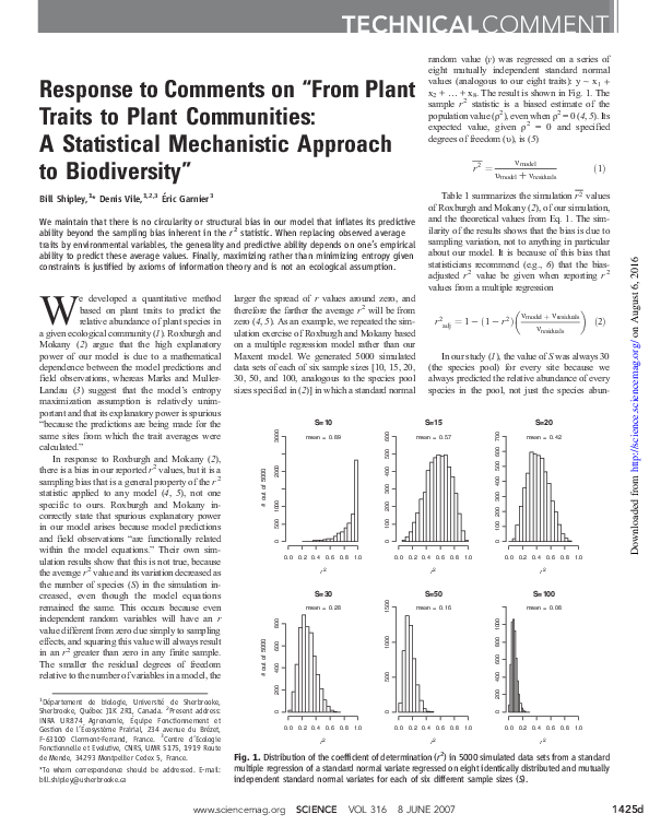 (PDF) Response to Comments on ``From Plant Traits to Plant Communities: A Statistical ...