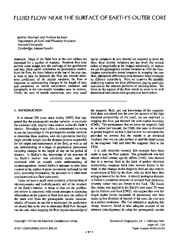 (PDF) Fluid flow near the surface of earth's outer core