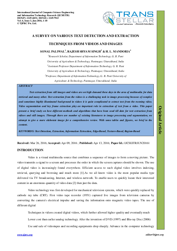 A Survey On Various Text Detection And Extraction Techniques From