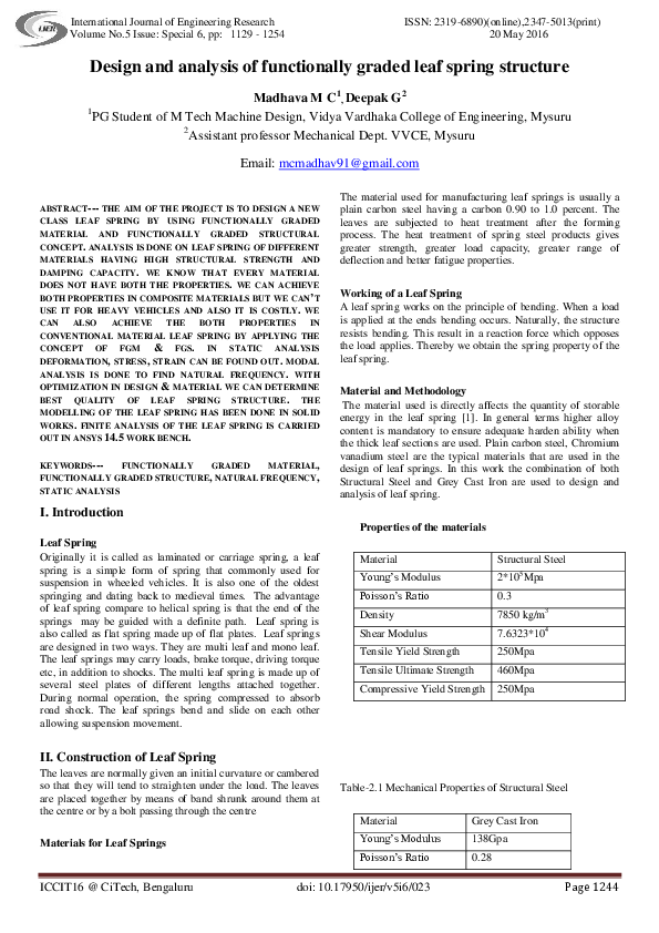 (PDF) Design and analysis of functionally graded leaf spring structure
