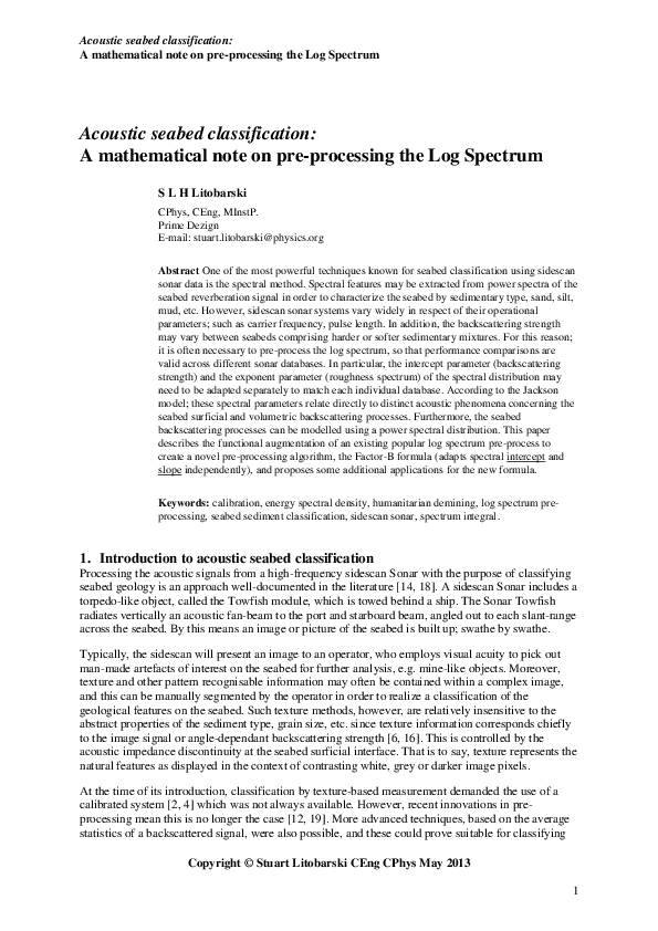 Pdf Acoustic Seabed Classification A Mathematical Note On Pre Processing The Log Spectrum