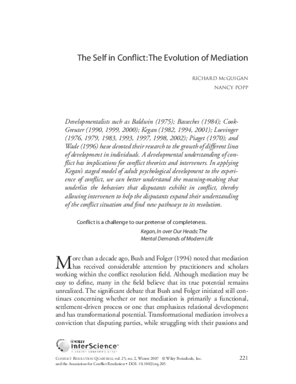 (PDF) The self in conflict: The evolution of mediation