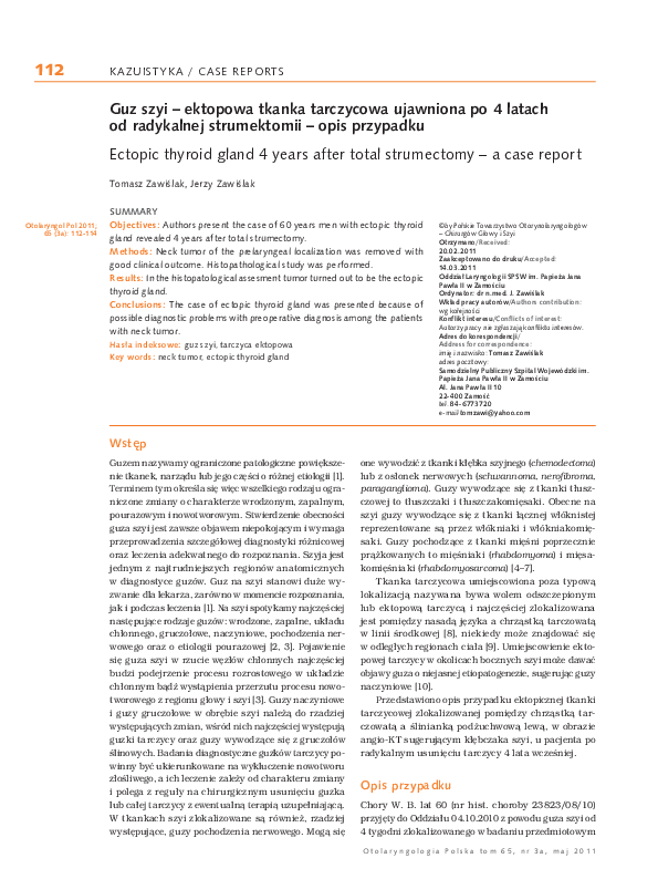 (PDF) Guz szyi – ektopowa tkanka tarczycowa ujawniona po 4 latach od ...