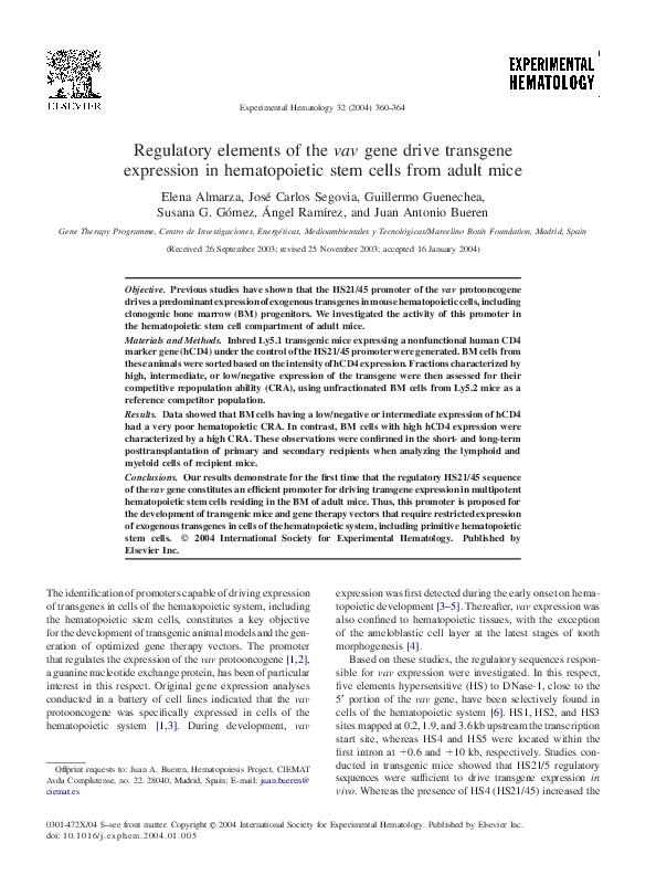 (PDF) Regulatory elements of the vav gene drive transgene expression in ...