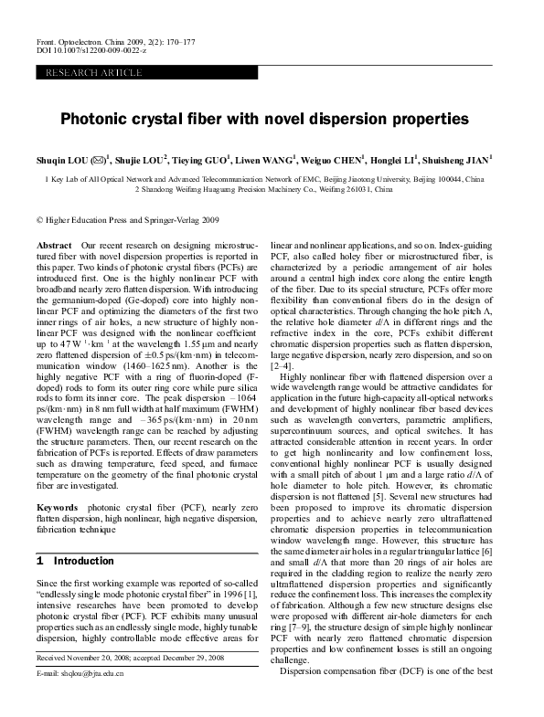 (PDF) Photonic crystal fiber with novel dispersion properties