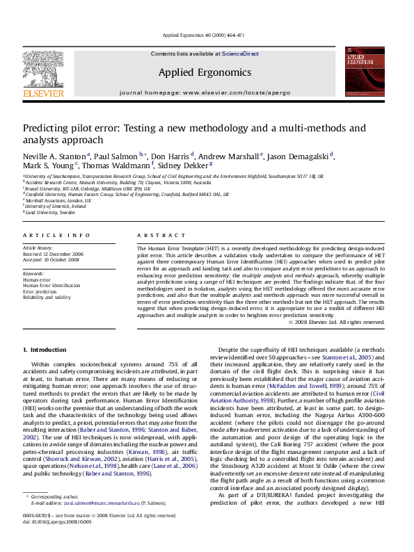 Pdf Predicting Pilot Error Testing A New Methodology And A Multi