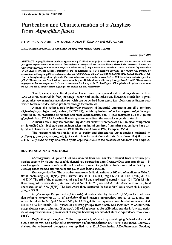 (PDF) Purification and characterization of α-amylase from Aspergillus flavus