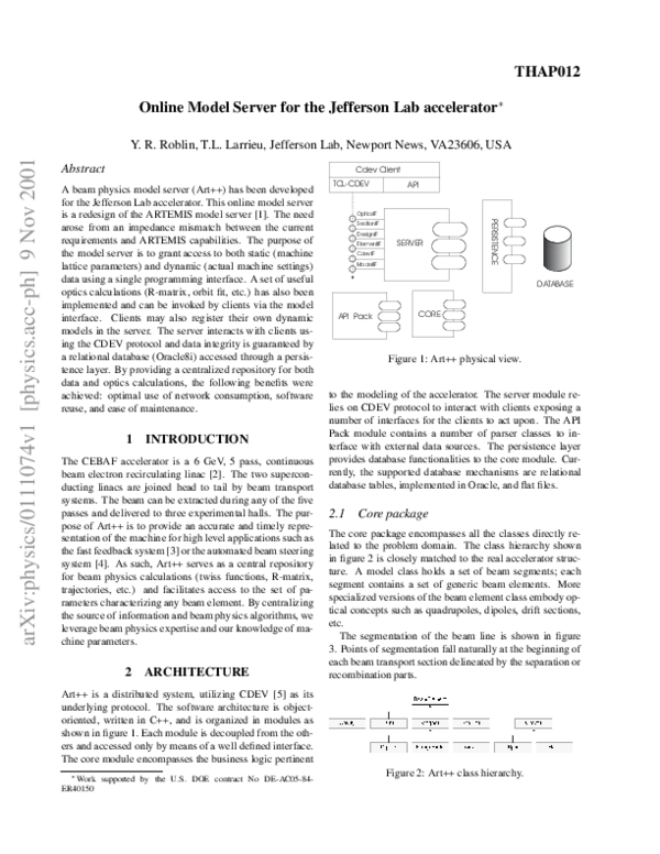 (PDF) Online Model Server for the Jefferson Lab Accelerator