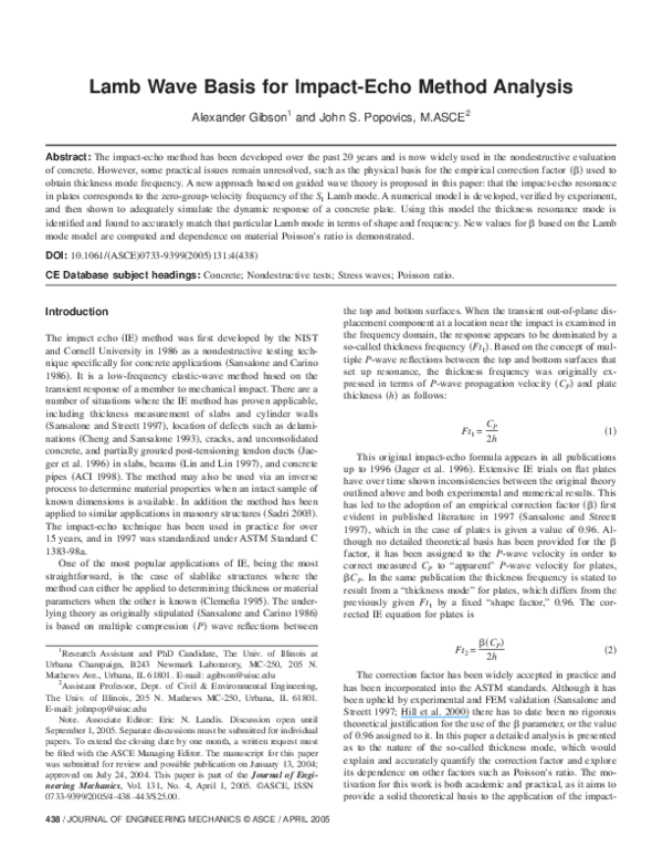 (PDF) Lamb Wave Basis for Impact-Echo Method Analysis