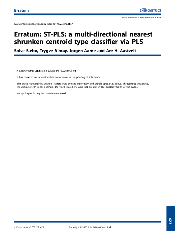 (PDF) ST-PLS: a multi-directional nearest shrunken centroid type ...