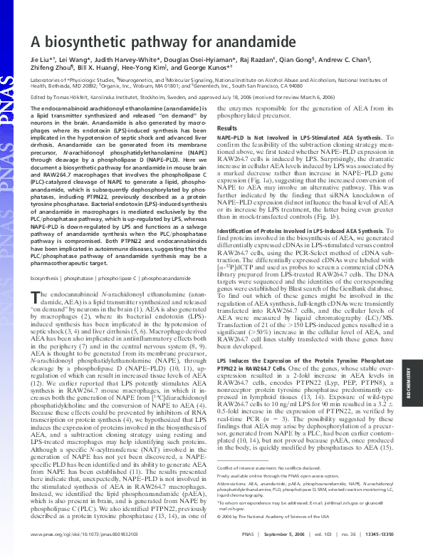 (PDF) A biosynthetic pathway for anandamide