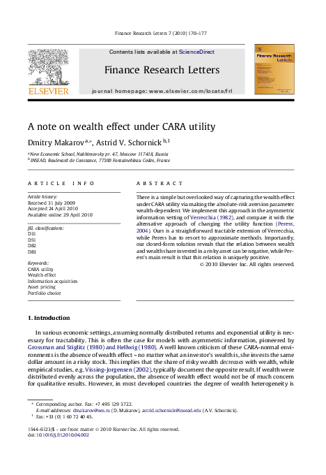 (PDF) A note on wealth effect under CARA utility
