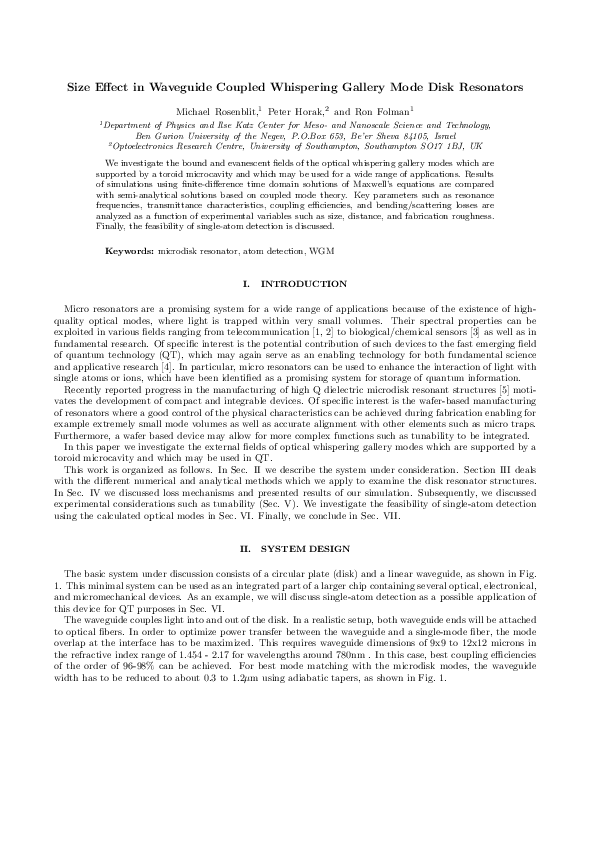 (PDF) Size effect in waveguide-coupled whispering gallery mode disk ...