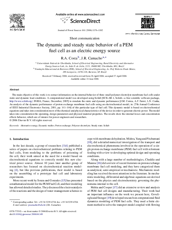 (PDF) The dynamic and steady state behavior of a PEM fuel cell as an ...