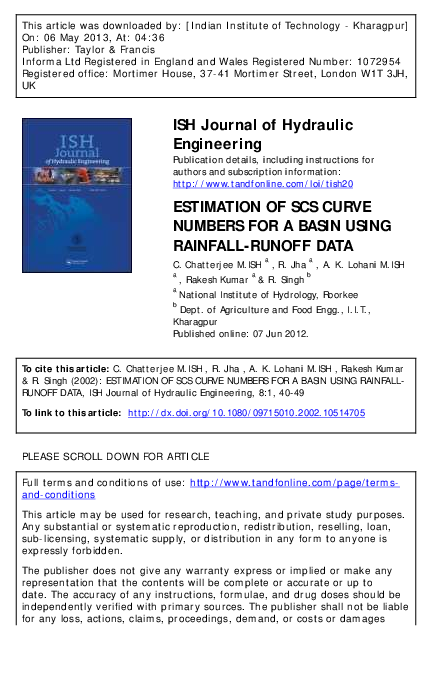 (PDF) ESTIMATION OF SCS CURVE NUMBERS FOR A BASIN USING RAINFALL-RUNOFF ... (PDF) ESTIMATION OF SCS CURVE NUMBERS FOR A BASIN USING RAINFALL-RUNOFF ...