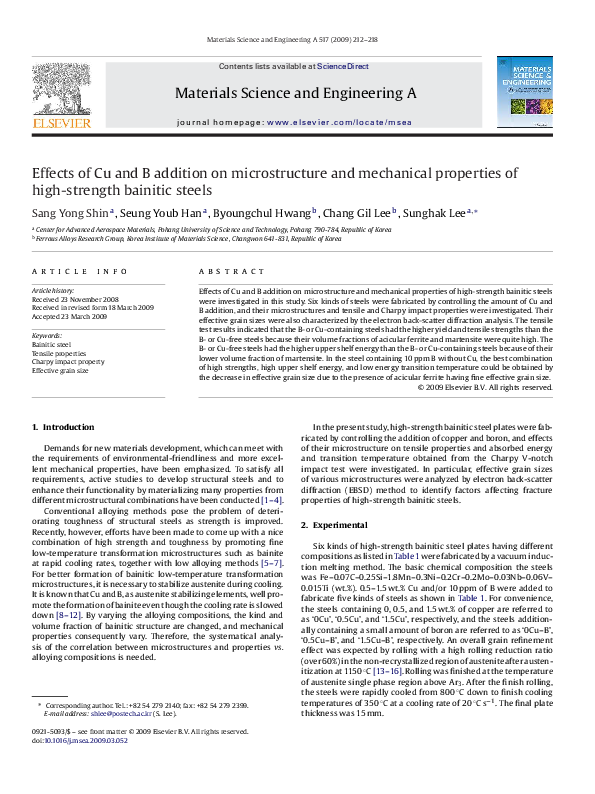 (PDF) Effects of Cu and B addition on microstructure and mechanical properties of high-strength ...