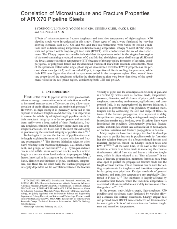 (PDF) Correlation of microstructure and fracture properties of API X70 ...