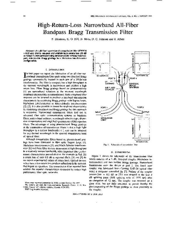 (PDF) High-return-loss narrowband all-fiber bandpass Bragg transmission filter