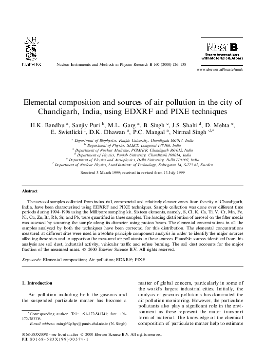 (PDF) Elemental composition and sources of air pollution in the city of Chandigarh, India, using ...