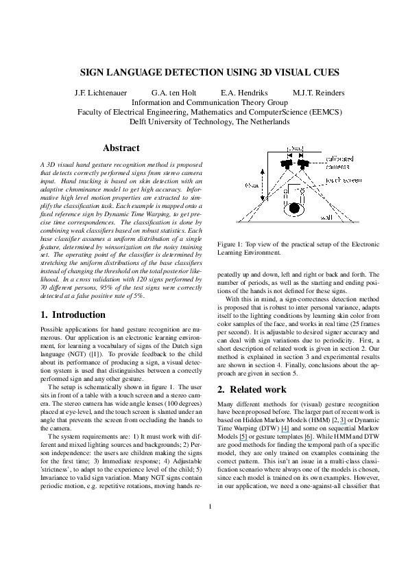 (PDF) Sign language detection using 3D visual cues
